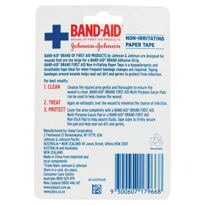 Buy Band Aid First Aid Non Irritating Paper Tape 9.1m Online at ...