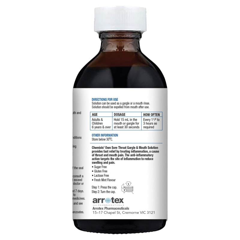 Chemists Own Sore Throat Gargle and Mouth Solution 500ml - 9350299011173