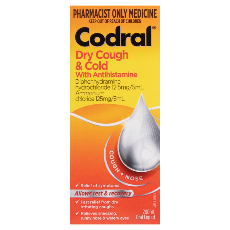 Buy Codral Dry Cough And Cold With Antihistamine Berry 200ml S3 Online