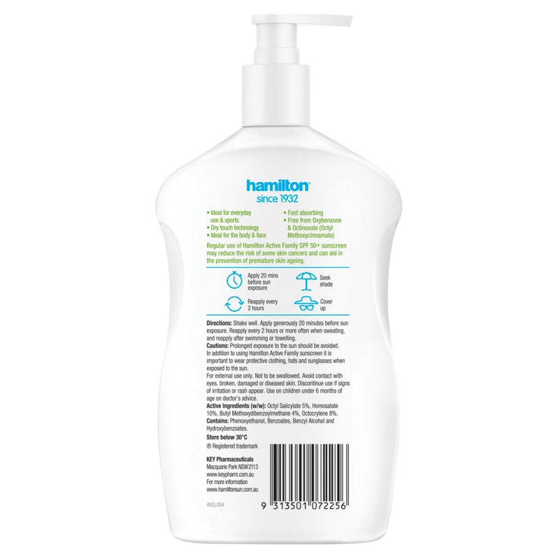 Buy Hamilton Active Family Sunscreen SPF50 Plus Lotion 500ml Online at ...