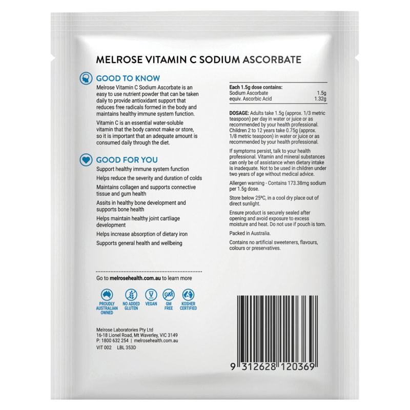 Melrose Vitamin C Plus Sodium Ascorbate 125g - 9312628120369