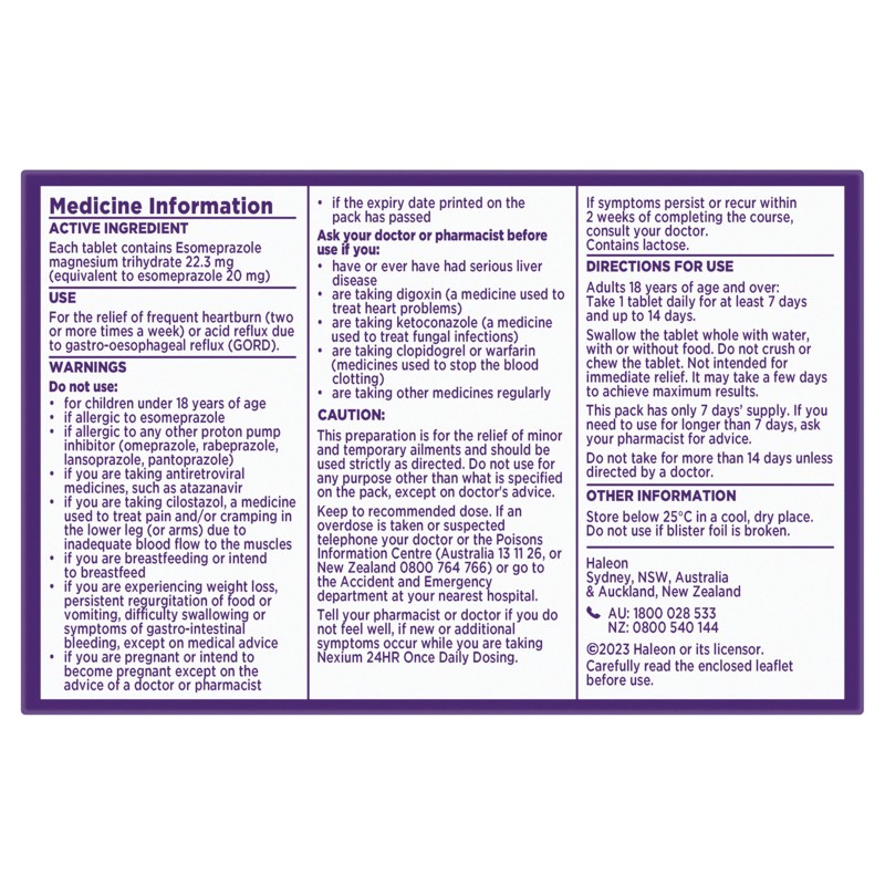 Buy Nexium 24HR Once Daily Dosing 7 Enteric Coated Tablets Online at ...