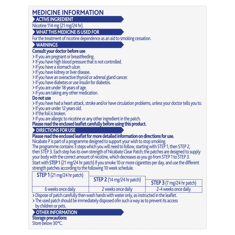 Nicabate P Classic 21mg Patches 28 Pack - 9300673889935