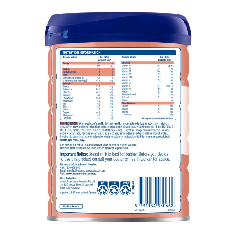 Novalac Infant Formula Reflux 800g - 9331134930668