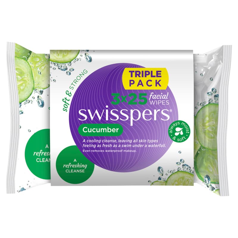 Buy Swisspers Cucumber Facial Wipes Triple Pack 3 X 25 Wipes Online at ...