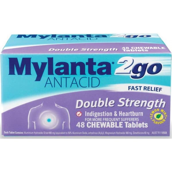 Buy Mylanta 2go Antacid Double Strength 48 Tablets Online | Pharmacy Direct