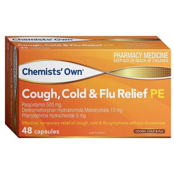 Buy Chemists Own Cough Cold and Flu Relief PE 48 Capsules Online
