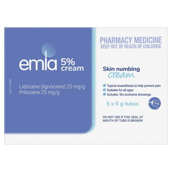 Emla 5 Percent Cream 5 x 5g With 10 Dressings - 9331134928931