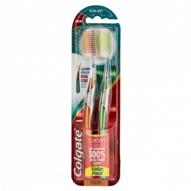 Buy Colgate Slim Soft Advance Ultra Soft Toothbrush 2 Pack Online ...