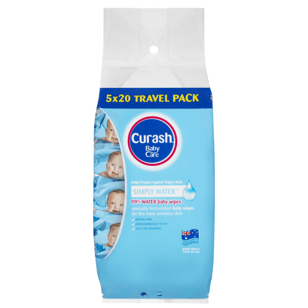 Curash Babycare Simply Water Baby Wipes 5 x 20 Pack (100 Wipes ...
