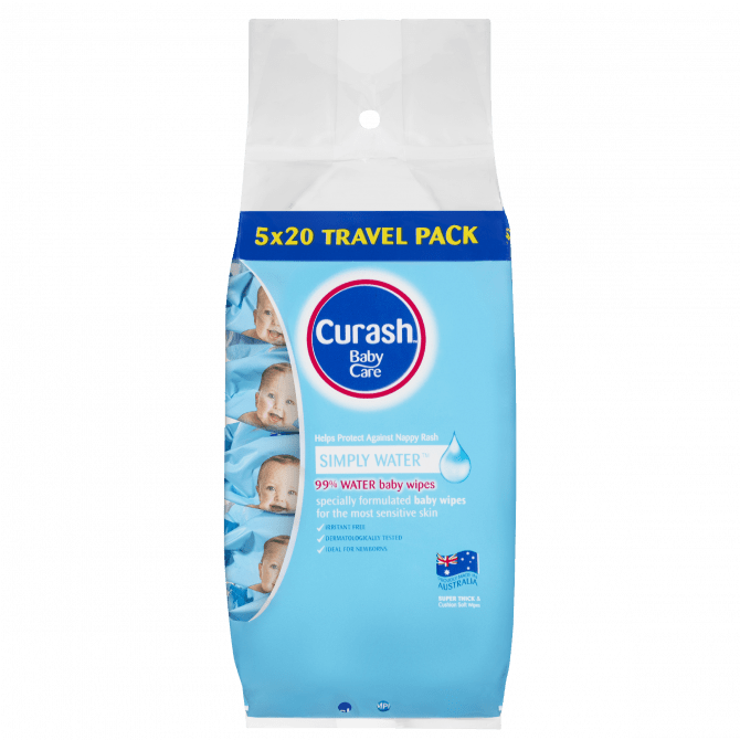 Curash Babycare Simply Water Baby Wipes 5 x 20 Pack (100 Wipes ...