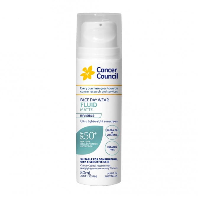 Cancer Council Face Daywear Fluid Matte Invisible Sunscreen SPF50+ 50ml ...
