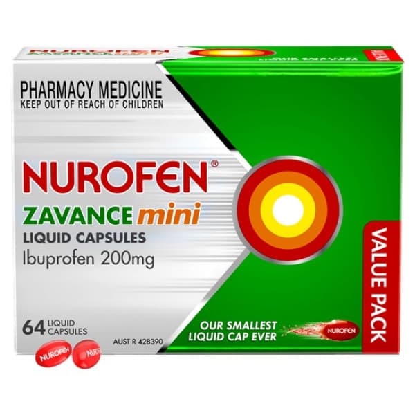 Nurofen Zavance Mini Liquid Capsules Ibuprofen 200mg Pain Relief 64 ...
