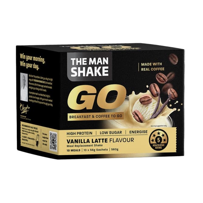 Buy The Man Shake Go Vanilla Latte 56g x 10 Expiry Date 05/02/26 Online