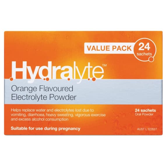 Buy Hydralyte Electrolyte Powder Orange 24 x 4.9g Sachets Online ...