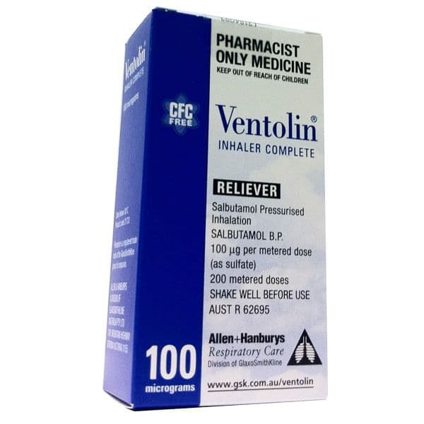 Ventolin CFC Free 100mcg Asthma Inhaler with Dose Counter 200 Doses S3 ...